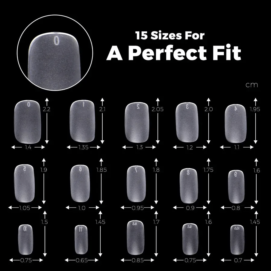 300pcs Full Cover Nail Tips for Extension in 15 Sizes - Short Squoval ...