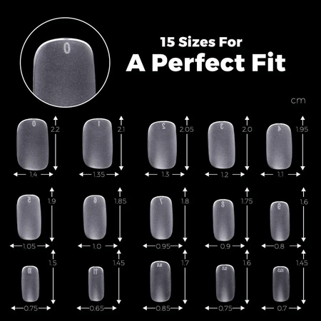 300pcs Full Cover Nail Tips for Extension in 15 Sizes - Short Squoval ...