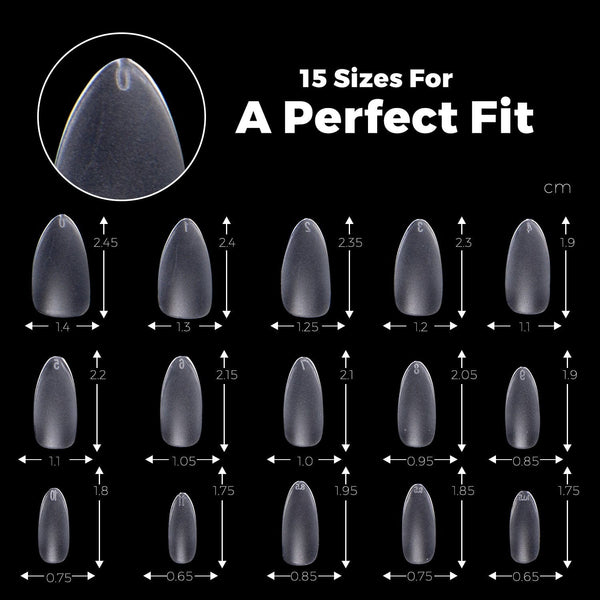 300pcs Full Cover Nail Tips for Extension in 15 Sizes - Medium Almond ...