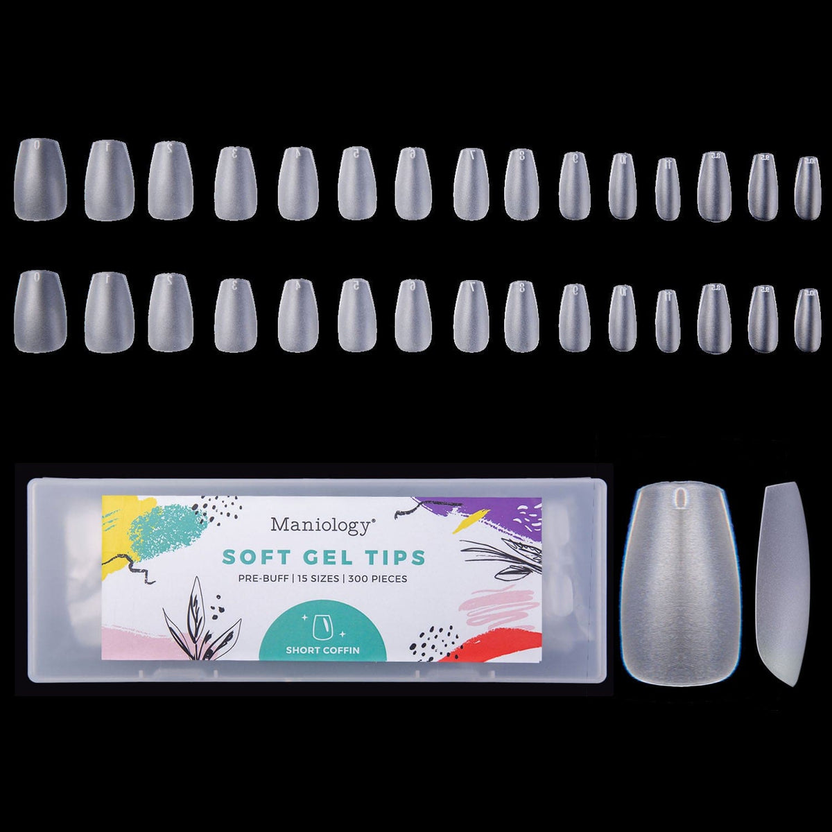 300pcs Full Cover Nail Tips for Extension in 15 Sizes - Short Coffin ...